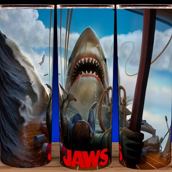 Dining | Jaws 7s Horror Great White Shark Movie Cup Mug Tumbler 20oz ...